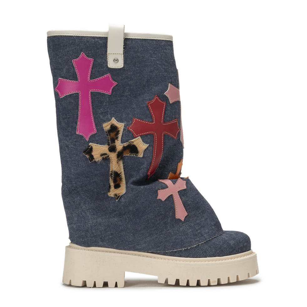 Chunky Cross Blue Denim boots by Cristianzerotre – CRISTIANZEROTRE